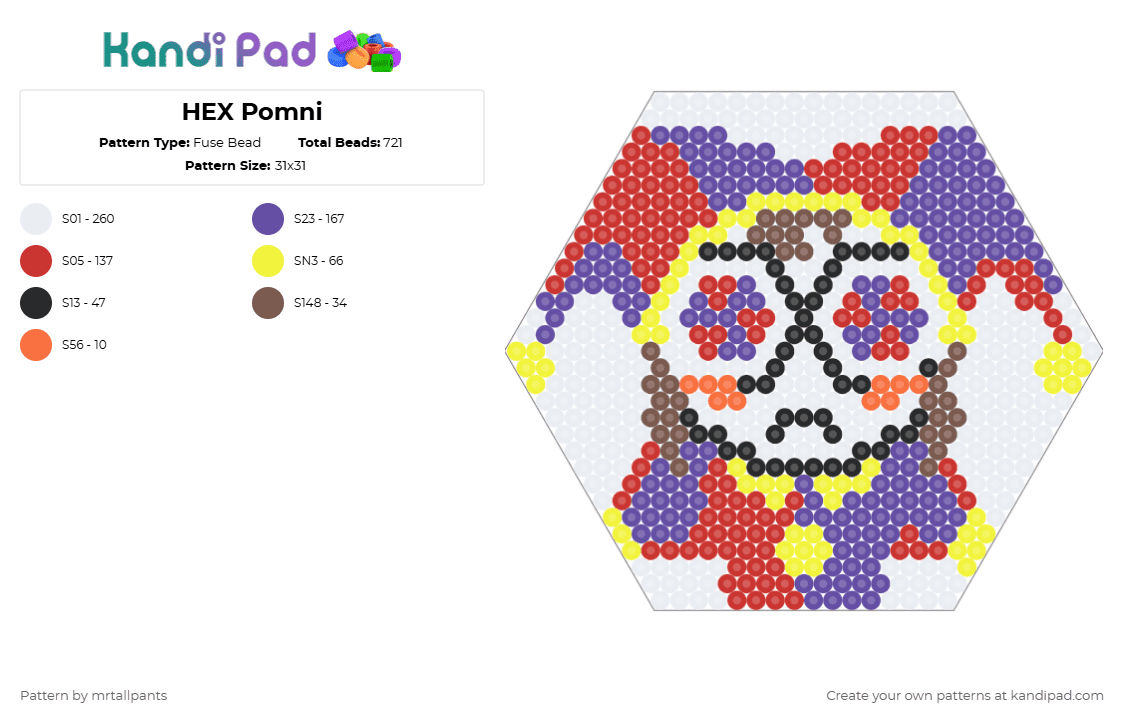 HEX Pomni Fuse Bead Pattern - Kandi Pad | Kandi Patterns, Fuse Bead ...