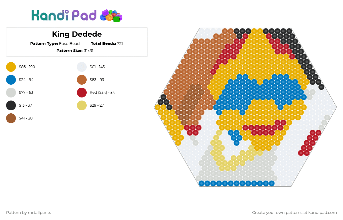HEX King Dedede Fuse Bead Pattern - Kandi Pad | Kandi Patterns, Fuse ...