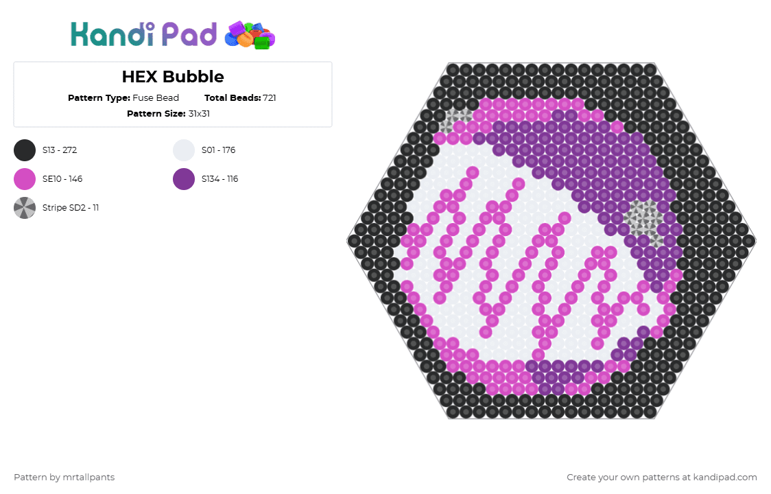 HEX Bubble Fuse Bead Pattern - Kandi Pad | Kandi Patterns, Fuse Bead ...