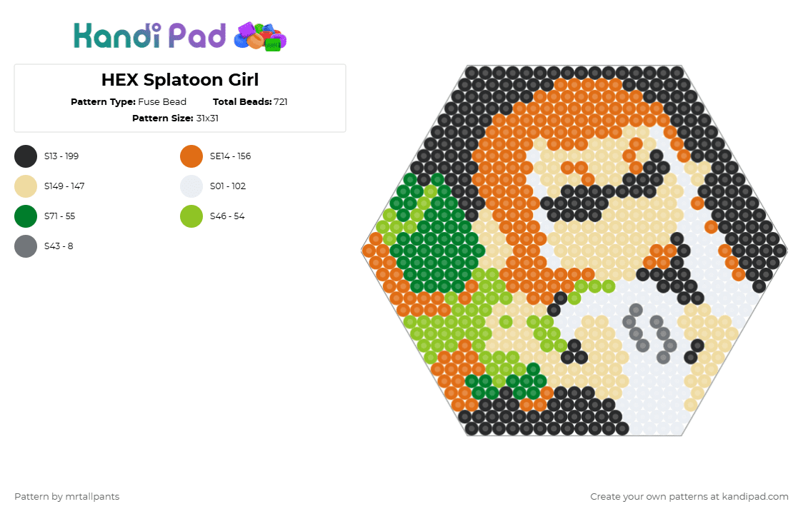 HEX Splatoon Girl Fuse Bead Pattern - Kandi Pad | Kandi Patterns, Fuse ...