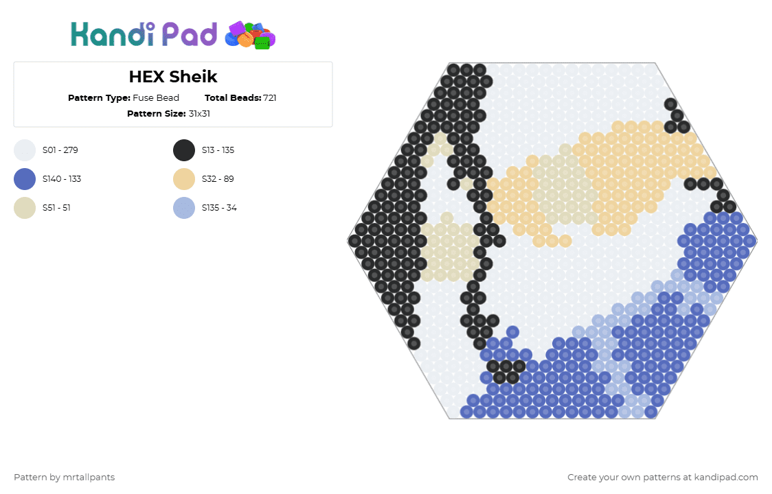 HEX Sheik Fuse Bead Pattern - Kandi Pad | Kandi Patterns, Fuse Bead ...