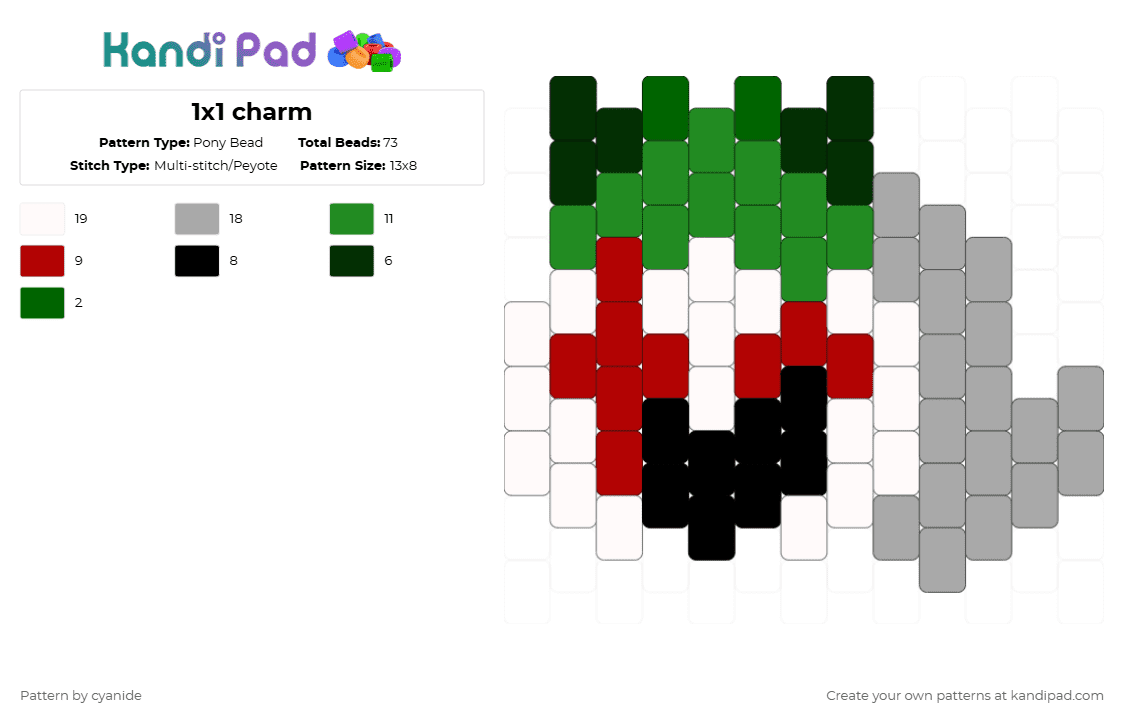 1x1 charm Pony Bead Pattern - Kandi Pad | Kandi Patterns, Fuse Bead ...