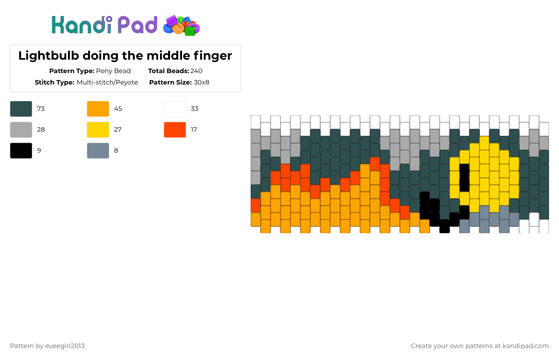 Lightbulb doing the middle finger Pony Bead Pattern - Kandi Pad | Kandi ...