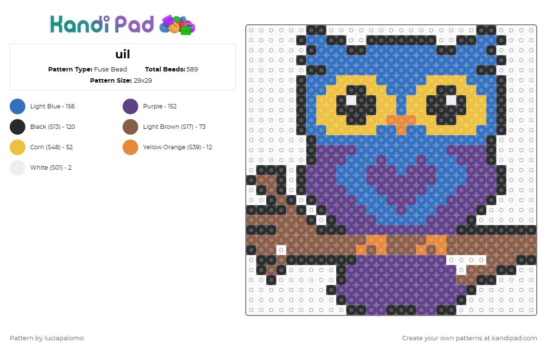 Uil Fuse Bead Pattern - Kandi Pad | Kandi Patterns, Fuse Bead Patterns ...