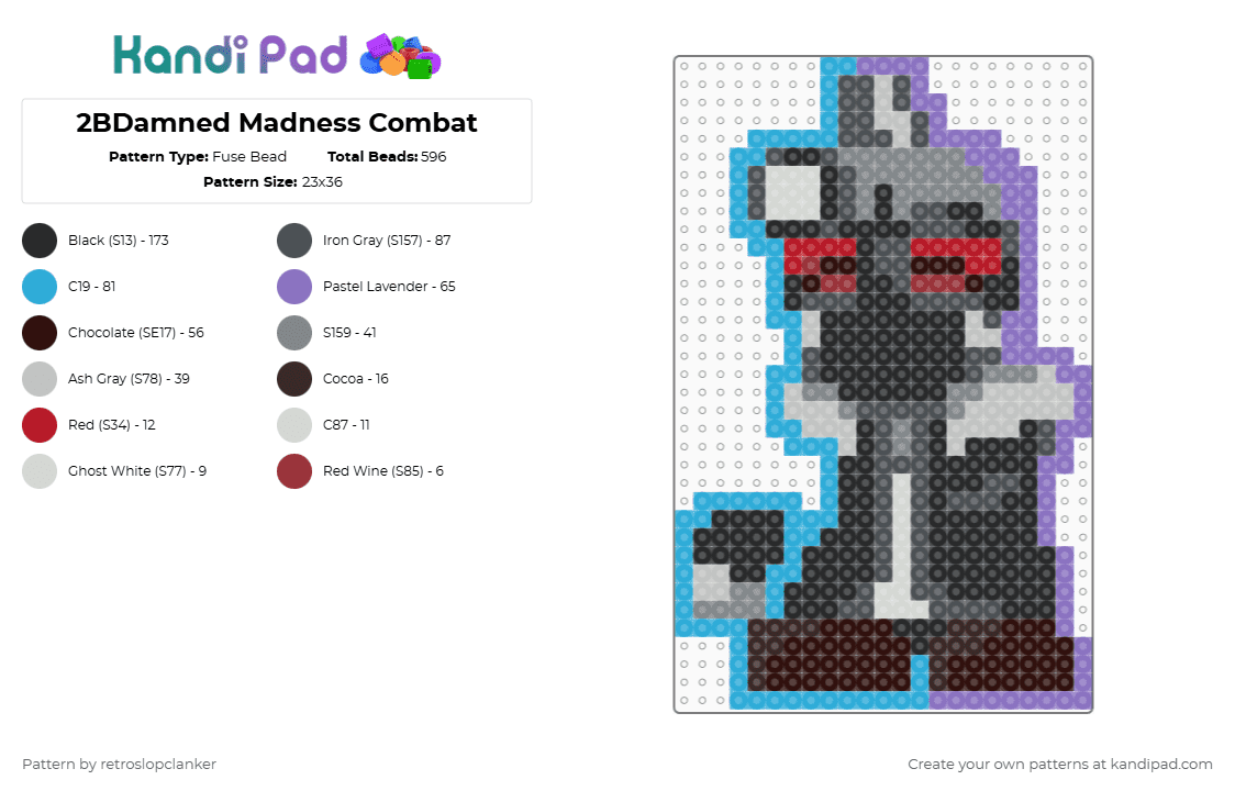 2BDamned Madness Combat Fuse Bead Pattern - Kandi Pad | Kandi Patterns ...