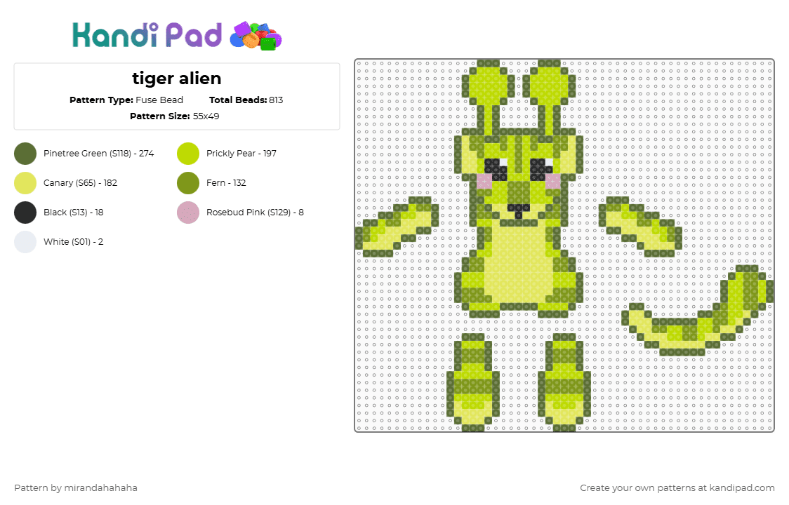 Tiger alien Fuse Bead Pattern - Kandi Pad | Kandi Patterns, Fuse Bead ...