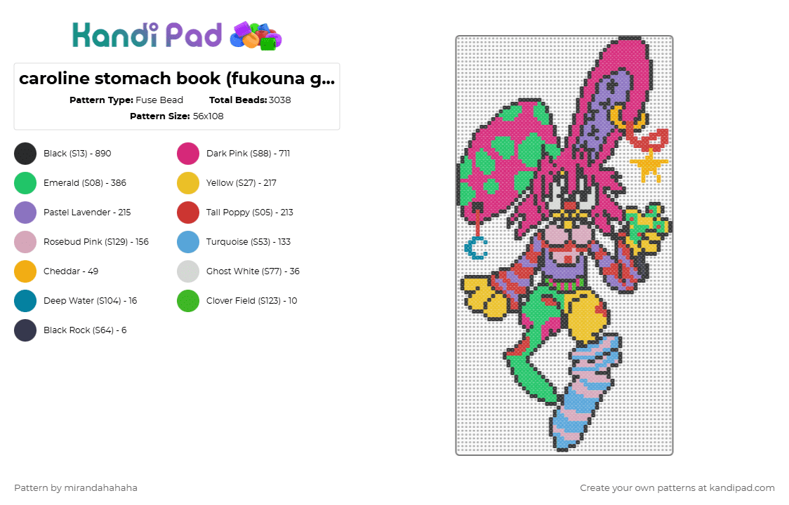 Caroline stomach book (fukouna girl) Fuse Bead Pattern - Kandi Pad ...