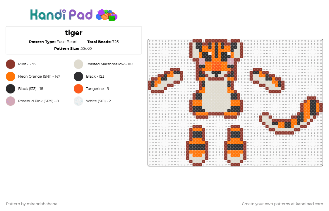 Tiger Fuse Bead Pattern - Kandi Pad | Kandi Patterns, Fuse Bead ...