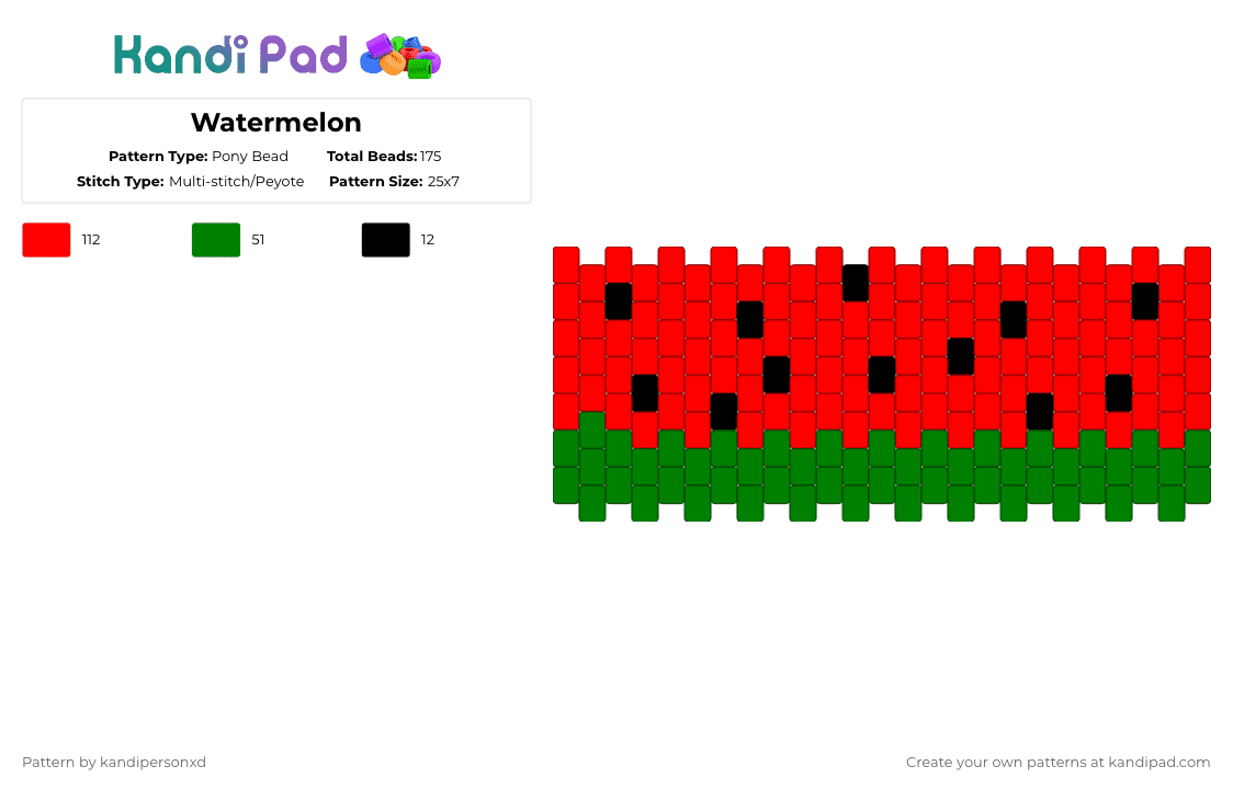 Watermelon Pony Bead Pattern - Kandi Pad | Kandi Patterns, Fuse Bead ...
