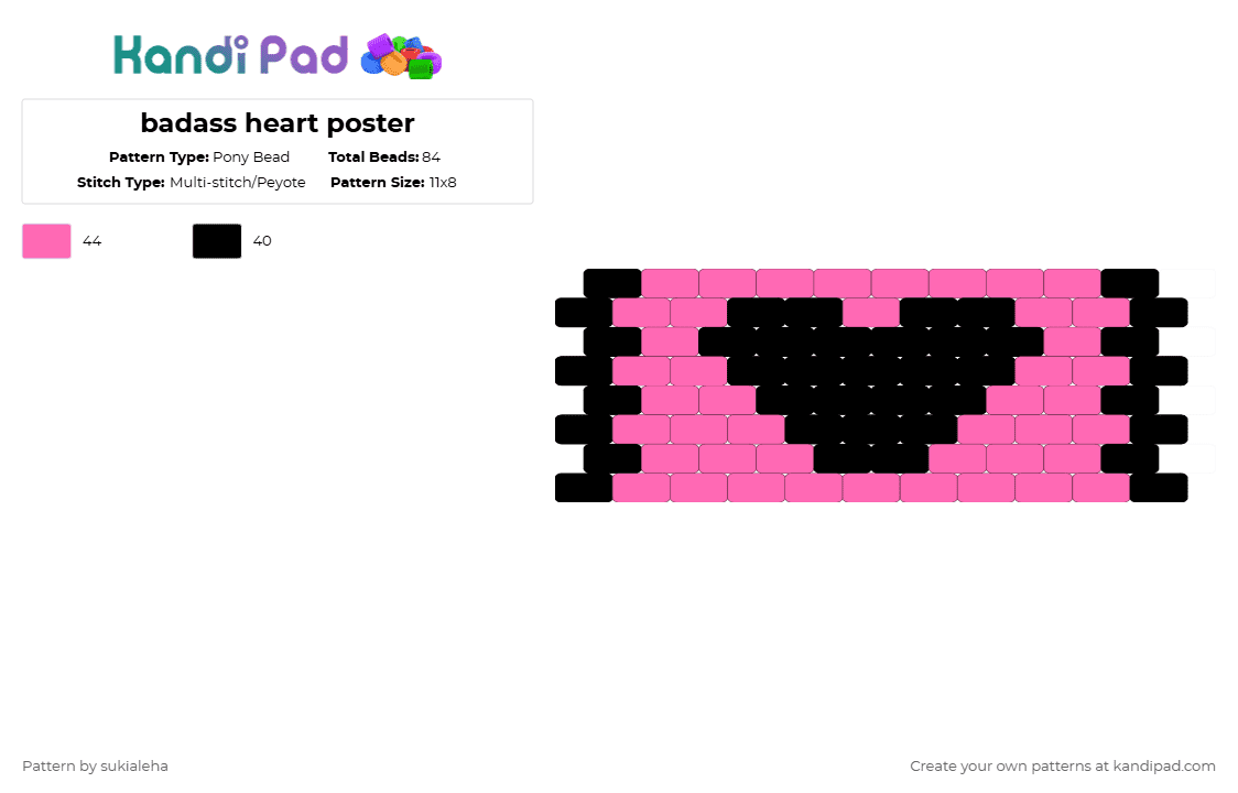 Badass heart poster Pony Bead Pattern - Kandi Pad | Kandi Patterns ...