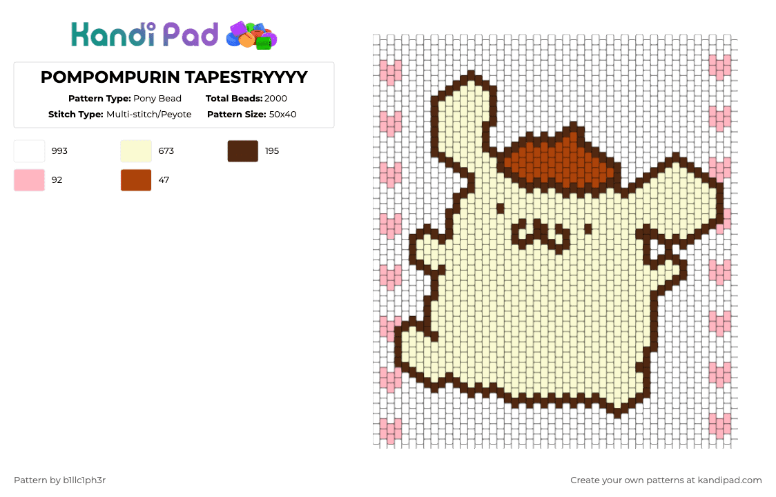 POMPOMPURIN TAPESTRYYYY Pony Bead Pattern - Kandi Pad | Kandi Patterns ...