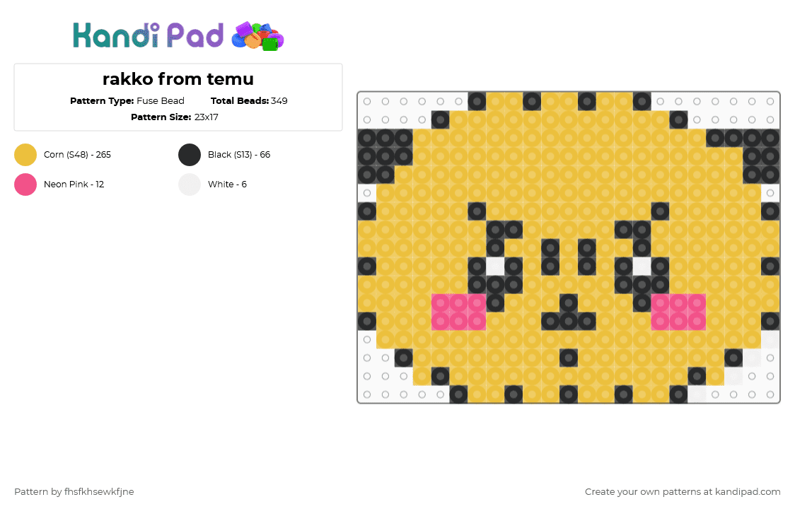 Rakko from temu Fuse Bead Pattern - Kandi Pad | Kandi Patterns, Fuse ...