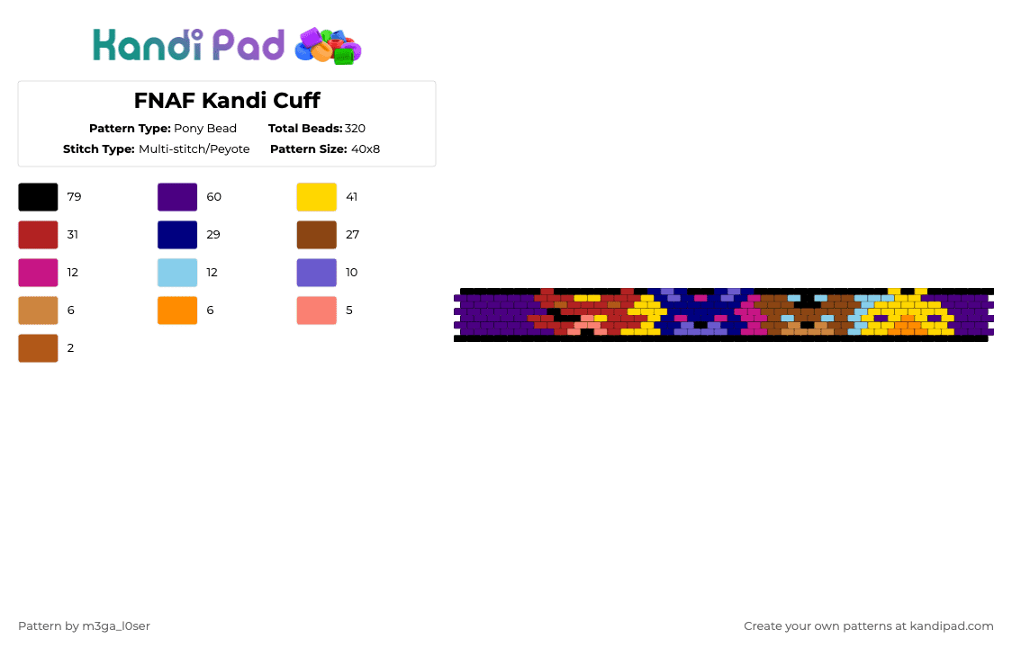 FNAF Kandi Cuff Pony Bead Pattern - Kandi Pad | Kandi Patterns, Fuse ...