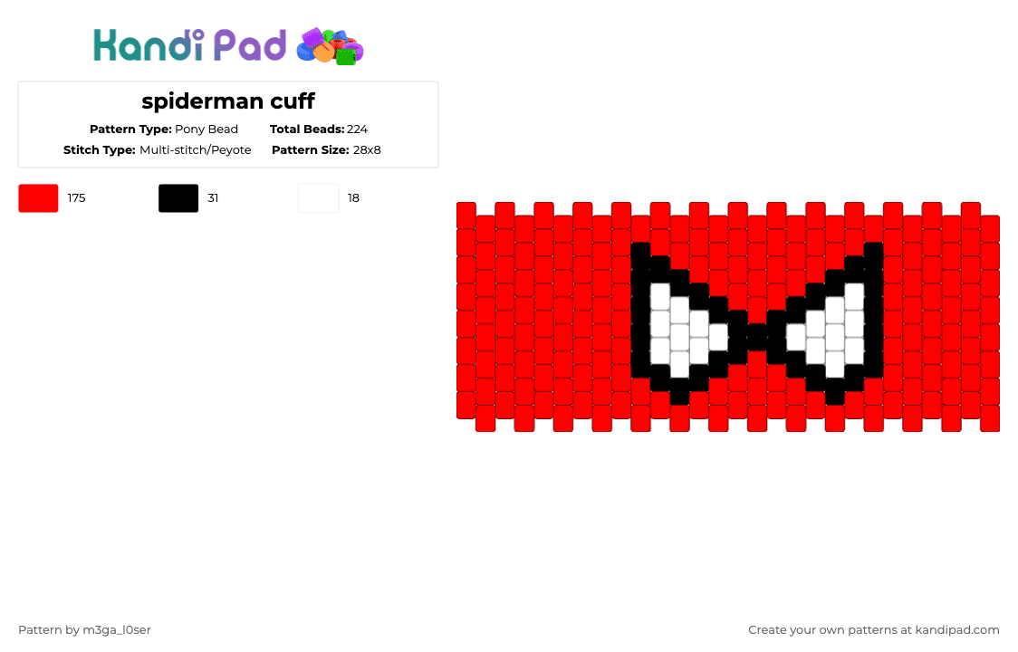 Spiderman cuff Pony Bead Pattern - Kandi Pad | Kandi Patterns, Fuse ...