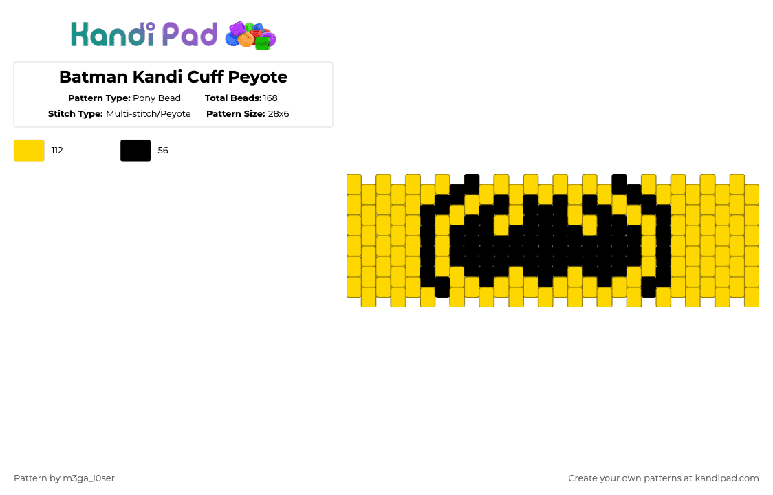Batman Kandi Cuff Peyote Pony Bead Pattern - Kandi Pad | Kandi Patterns ...
