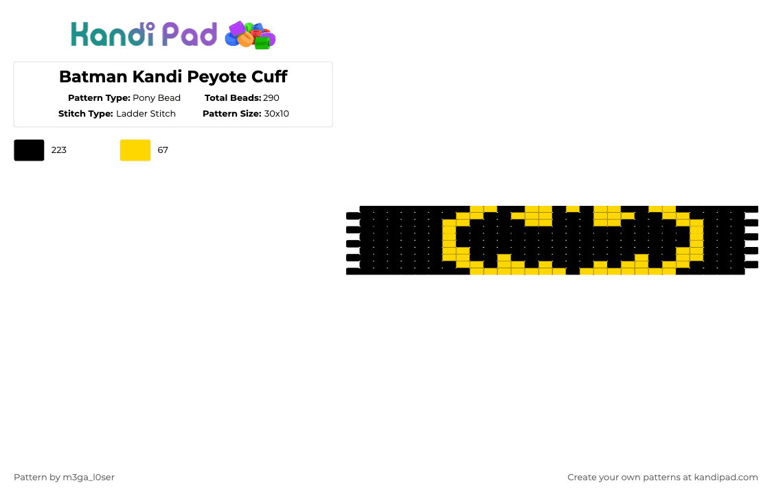 Batman Kandi Peyote Cuff Pony Bead Pattern - Kandi Pad | Kandi Patterns ...