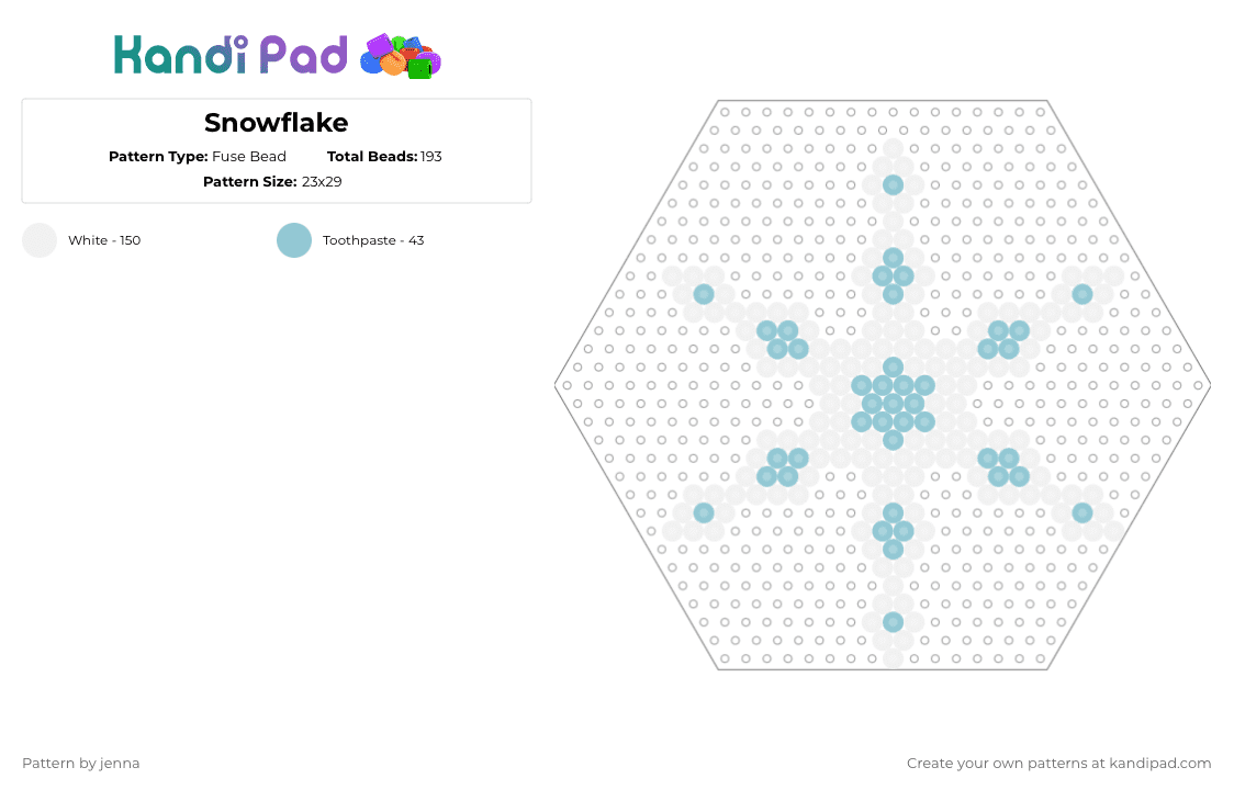 Snowflake Fuse Bead Pattern - Kandi Pad | Kandi Patterns, Fuse Bead ...