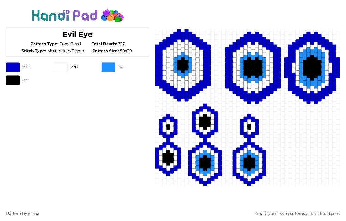 Evil Eye Pony Bead Pattern - Kandi Pad | Kandi Patterns, Fuse Bead ...