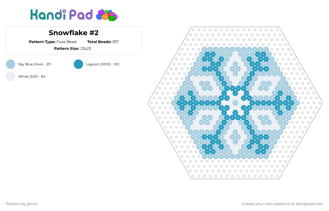 Snowflake #2 Fuse Bead Pattern - Kandi Pad | Kandi Patterns, Fuse Bead ...