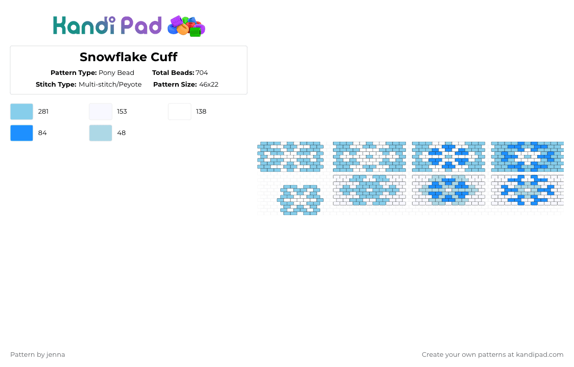 Snowflake Cuff Pony Bead Pattern - Kandi Pad | Kandi Patterns, Fuse ...