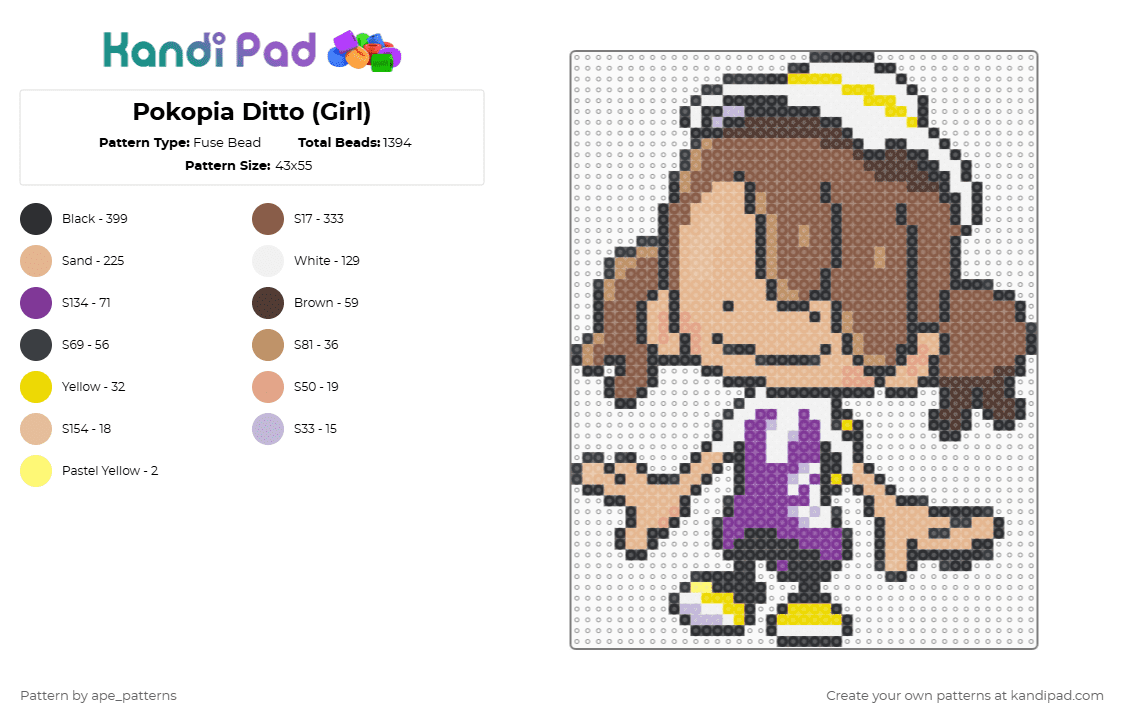 Pokopia Ditto (Girl) Fuse Bead Pattern - Kandi Pad | Kandi Patterns ...