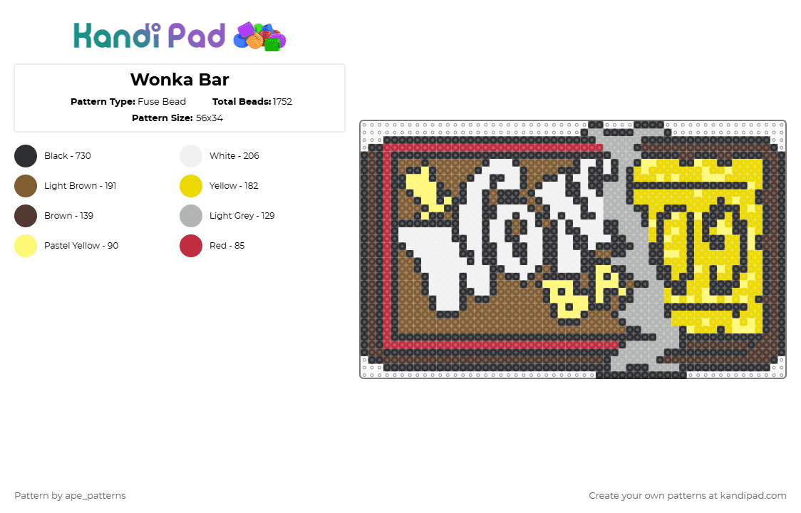 Wonka Bar Fuse Bead Pattern - Kandi Pad | Kandi Patterns, Fuse Bead ...