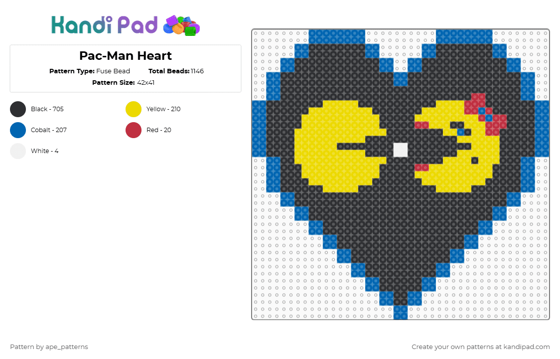 Pac-Man Heart Fuse Bead Pattern - Kandi Pad | Kandi Patterns, Fuse Bead ...