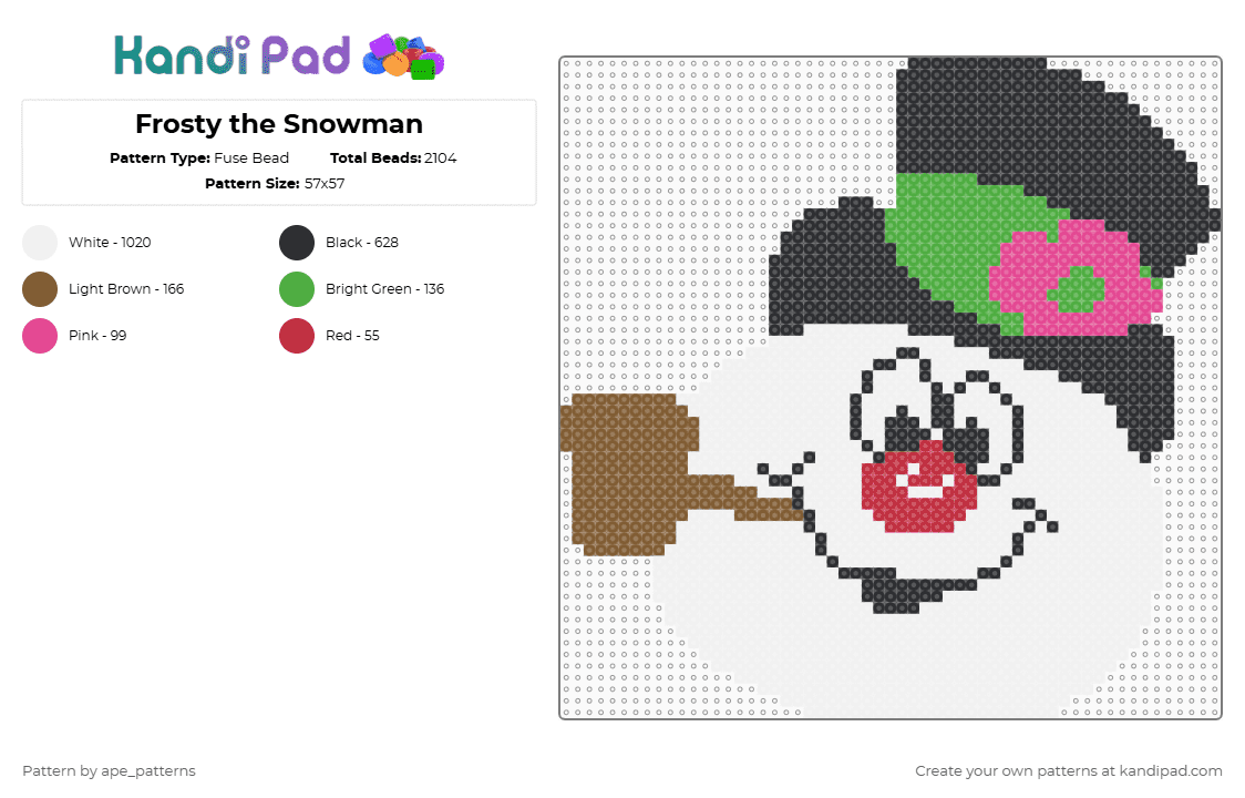 Frosty the Snowman Fuse Bead Pattern - Kandi Pad | Kandi Patterns, Fuse ...