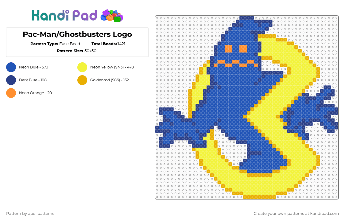 Pac-Man/Ghostbusters Logo Fuse Bead Pattern - Kandi Pad | Kandi ...