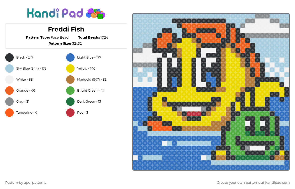 Freddi Fish Fuse Bead Pattern - Kandi Pad | Kandi Patterns, Fuse Bead ...