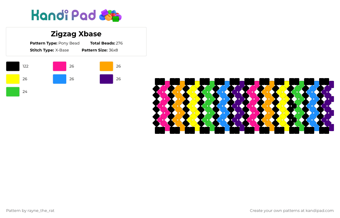 Zigzag Xbase Pony Bead Pattern - Kandi Pad | Kandi Patterns, Fuse Bead ...