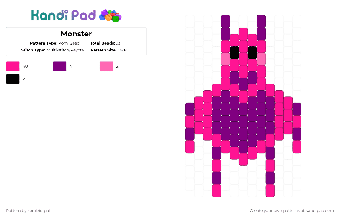Monster Pony Bead Pattern - Kandi Pad | Kandi Patterns, Fuse Bead ...