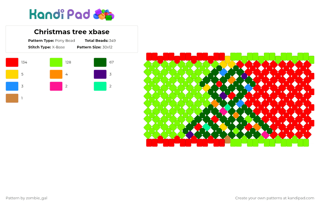 Christmas tree xbase Pony Bead Pattern - Kandi Pad | Kandi Patterns ...
