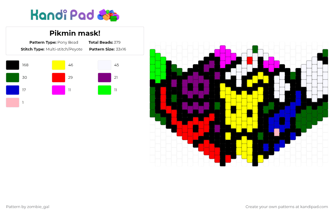 Pikmin mask! Pony Bead Pattern - Kandi Pad | Kandi Patterns, Fuse Bead ...