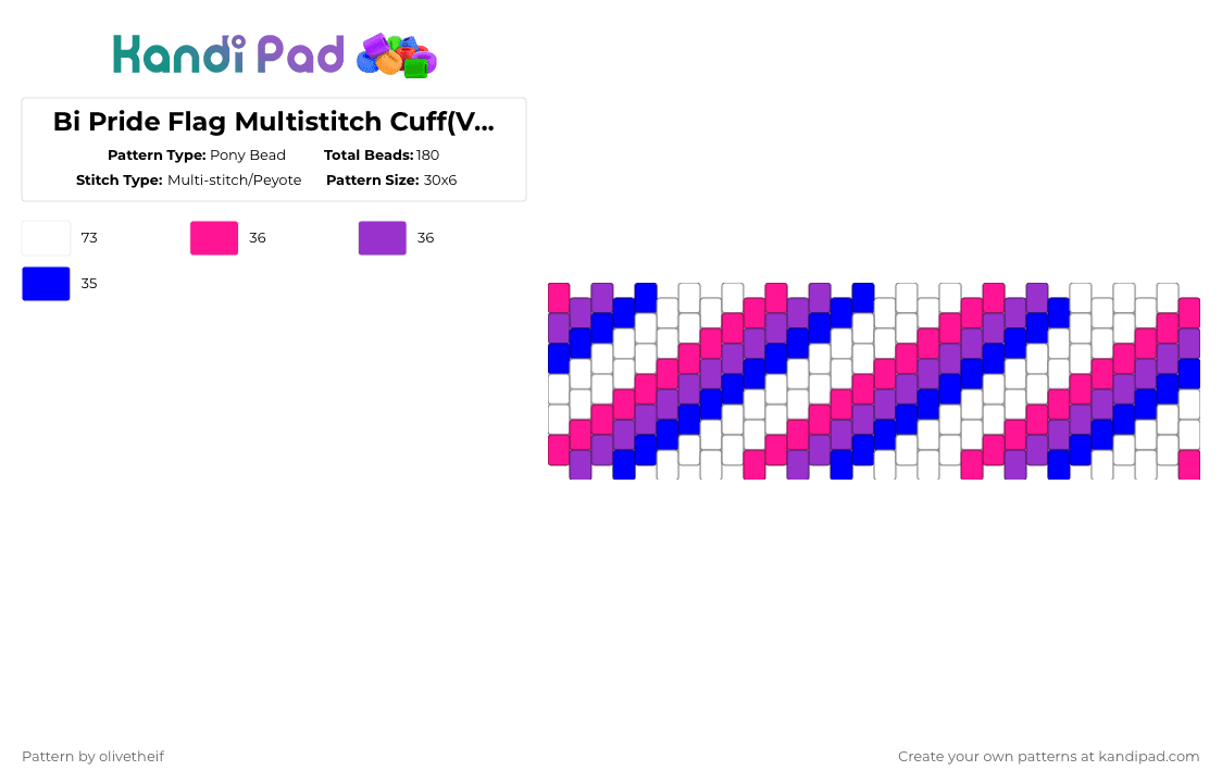 Bi Pride Flag Multistitch Cuff(Vertical Stripe Design) Pony Bead ...