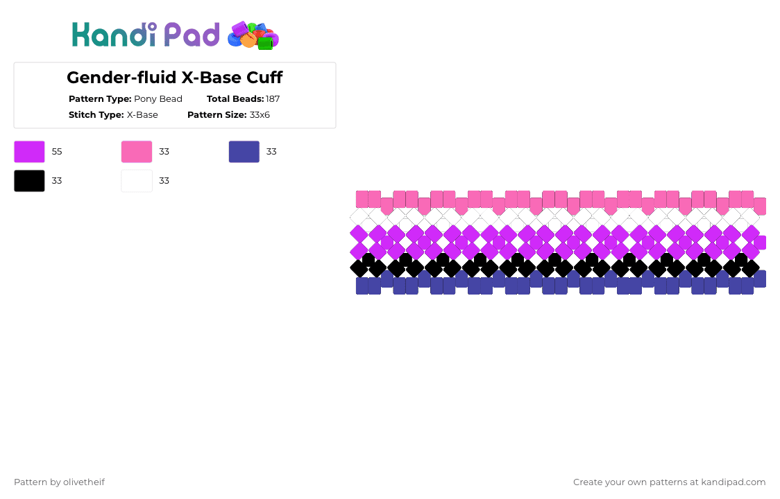 Gender-fluid X-Base Cuff Pony Bead Pattern - Kandi Pad | Kandi Patterns ...