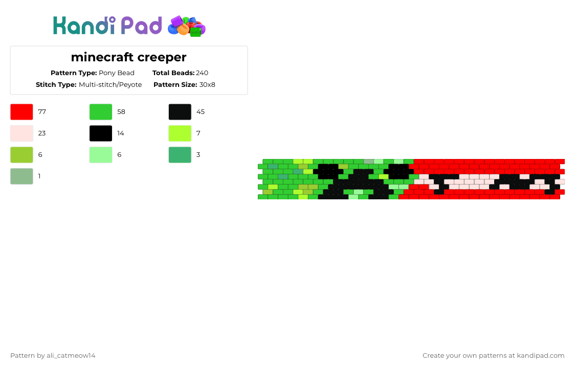 Minecraft creeper Pony Bead Pattern - Kandi Pad | Kandi Patterns, Fuse ...