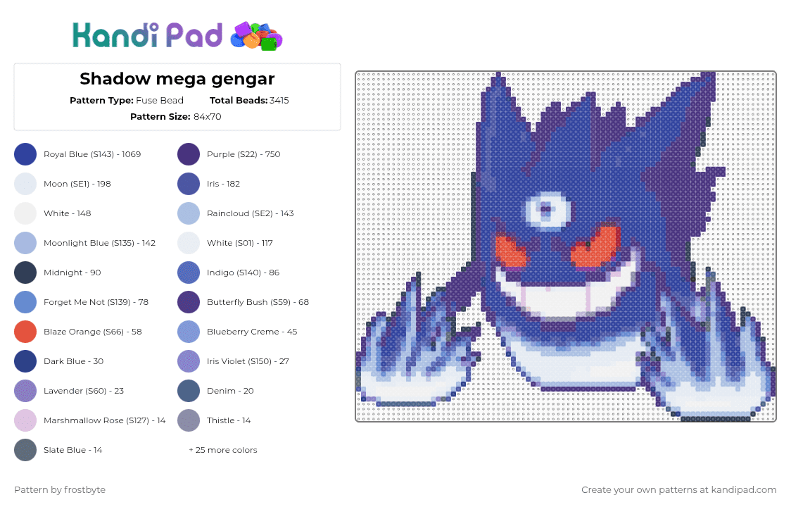 Shadow mega gengar Fuse Bead Pattern - Kandi Pad | Kandi Patterns, Fuse ...
