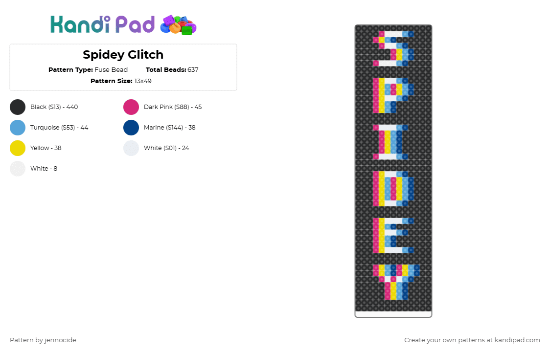 Spidey Glitch Fuse Bead Pattern - Kandi Pad | Kandi Patterns, Fuse Bead ...