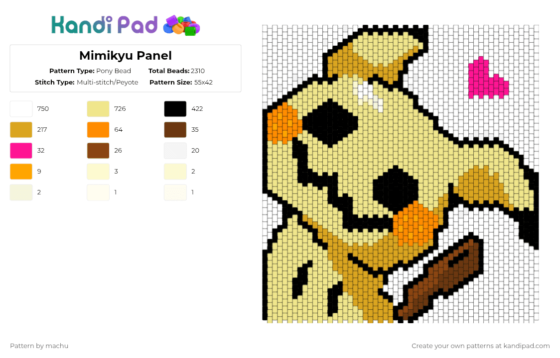 Mimikyu Panel Pony Bead Pattern - Kandi Pad | Kandi Patterns, Fuse Bead ...