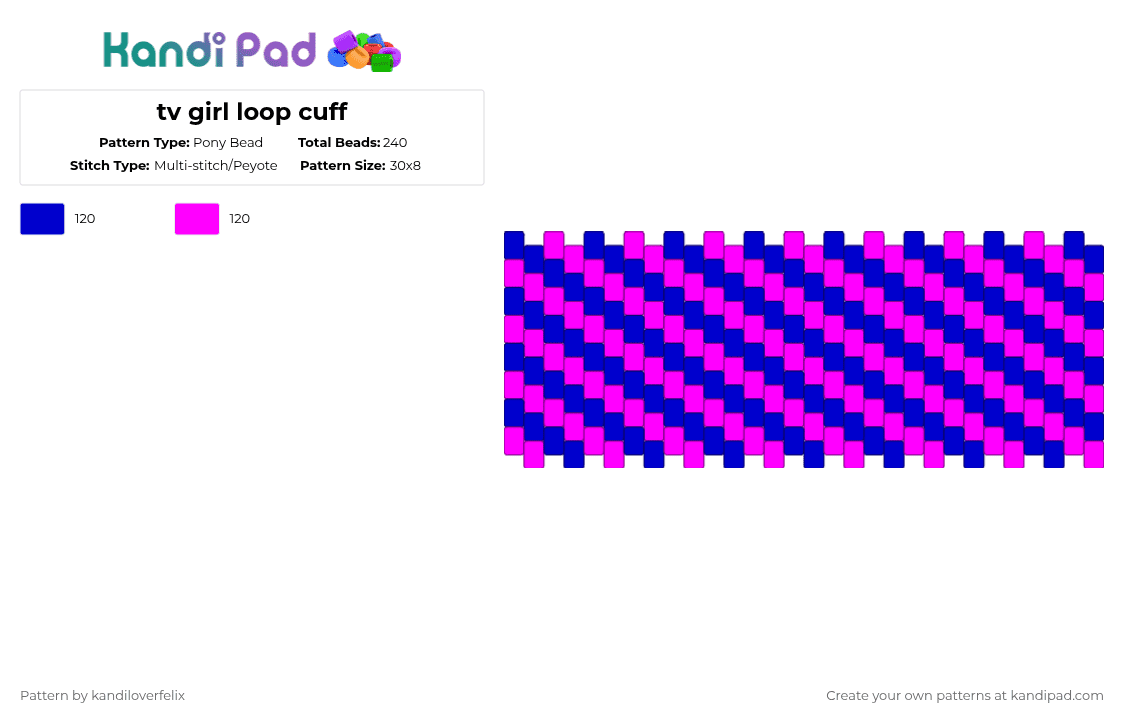 Tv girl loop cuff Pony Bead Pattern - Kandi Pad | Kandi Patterns, Fuse ...