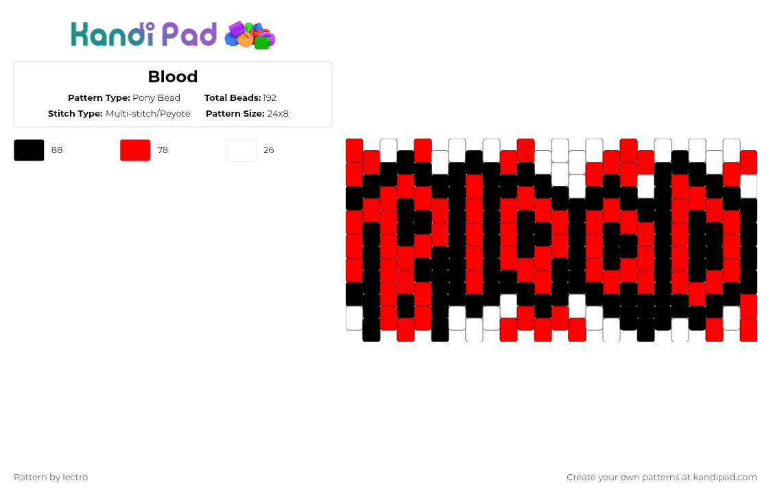 Blood Pony Bead Pattern - Kandi Pad | Kandi Patterns, Fuse Bead ...