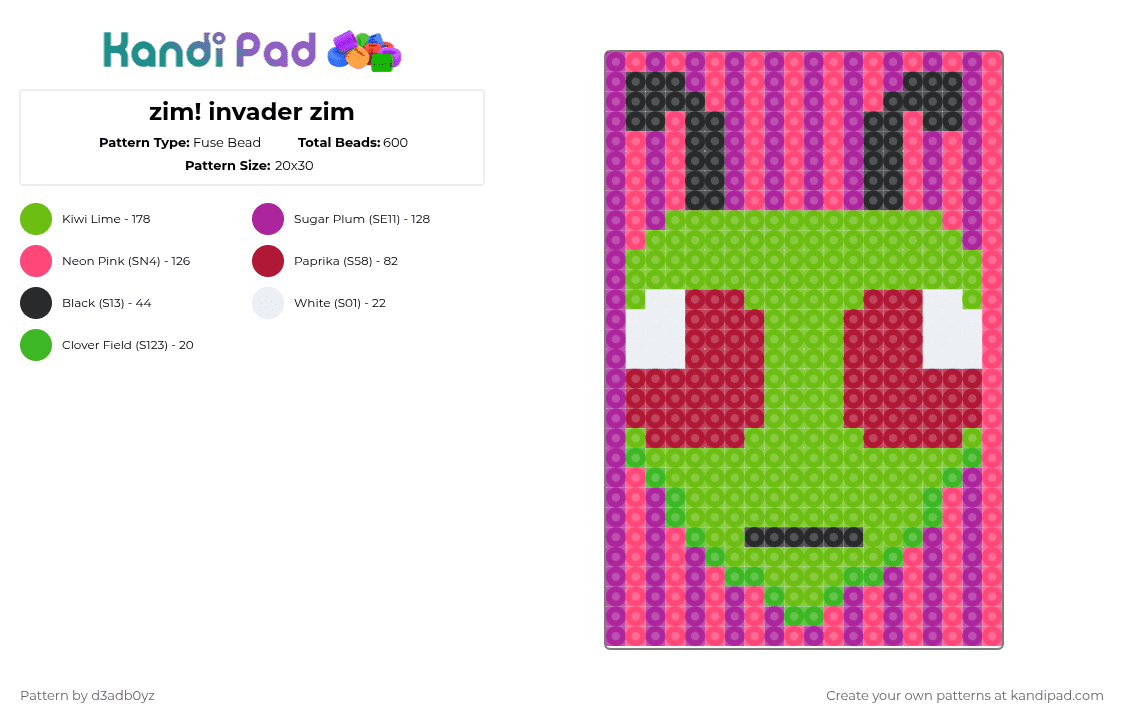 Zim! invader zim Fuse Bead Pattern - Kandi Pad | Kandi Patterns, Fuse ...