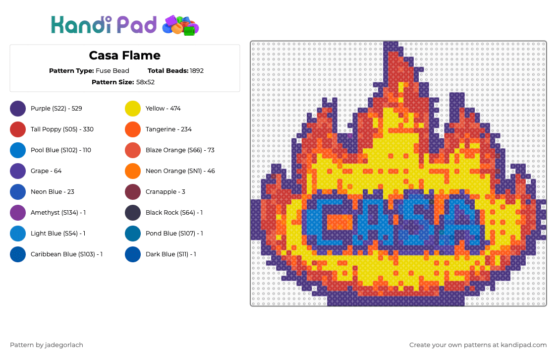 Casa Flame Fuse Bead Pattern - Kandi Pad | Kandi Patterns, Fuse Bead ...