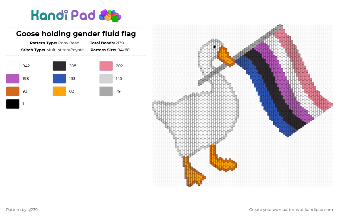 Goose holding gender fluid flag Pony Bead Pattern - Kandi Pad | Kandi ...
