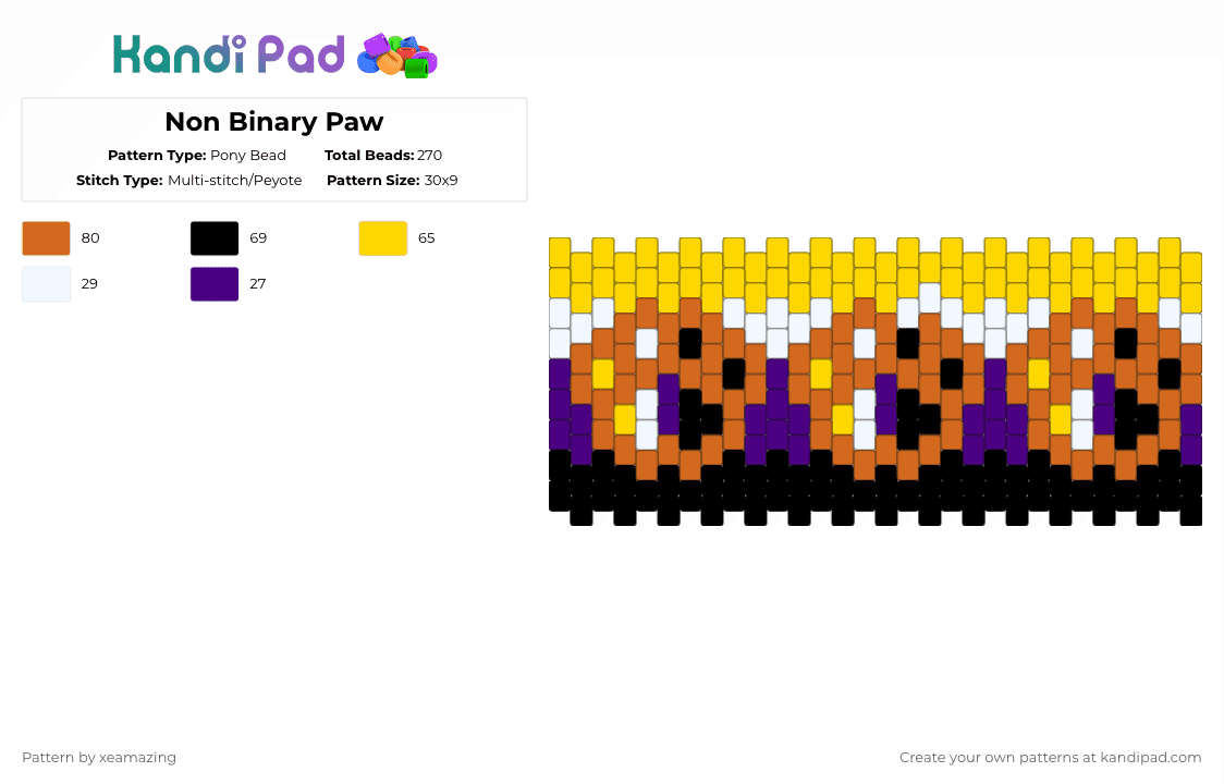 Non Binary Paw Pony Bead Pattern - Kandi Pad | Kandi Patterns, Fuse ...