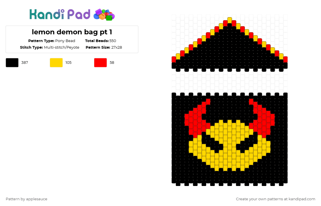 Lemon demon bag pt 1 Pony Bead Pattern - Kandi Pad | Kandi Patterns ...