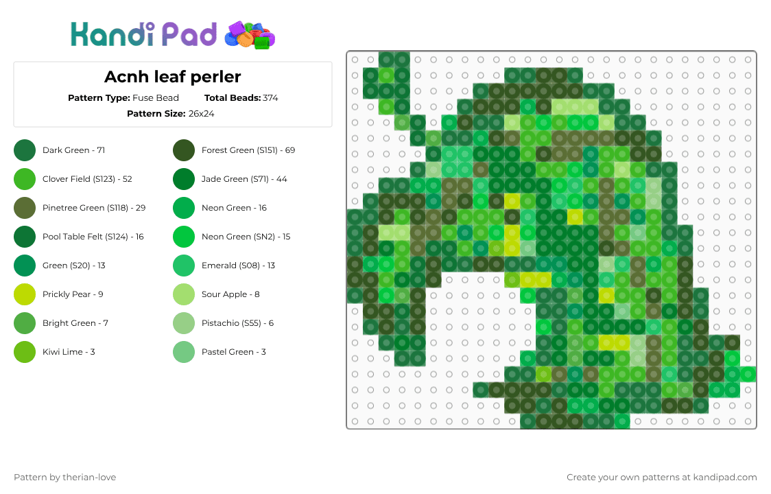 Acnh leaf perler Fuse Bead Pattern - Kandi Pad | Kandi Patterns, Fuse ...