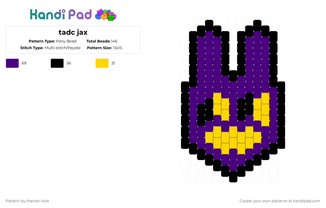 Tadc jax Pony Bead Pattern - Kandi Pad | Kandi Patterns, Fuse Bead ...
