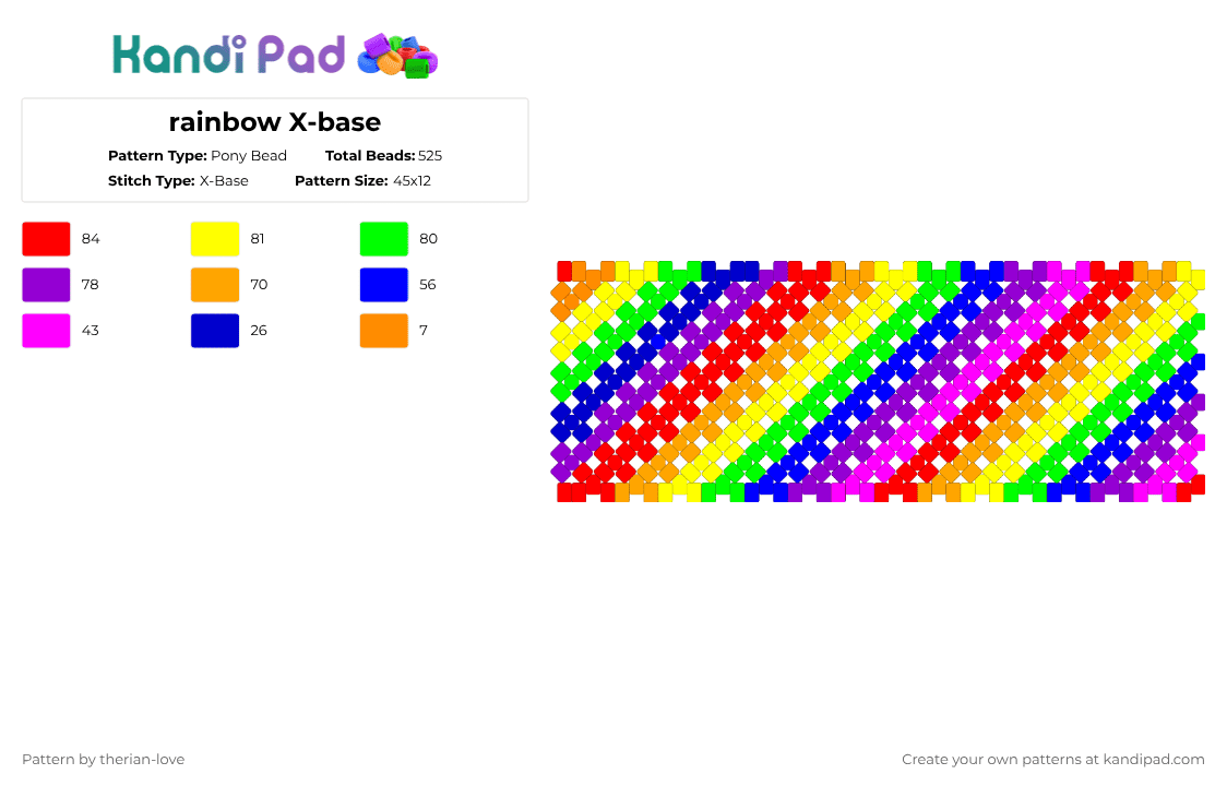 Rainbow X-base Pony Bead Pattern - Kandi Pad | Kandi Patterns, Fuse ...